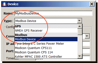 使用工作台定义 Modbus 设备