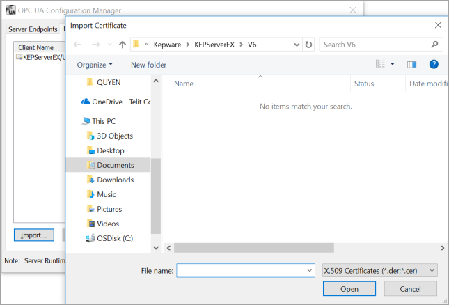 Adding Certificates on Kepware OPC UA Server